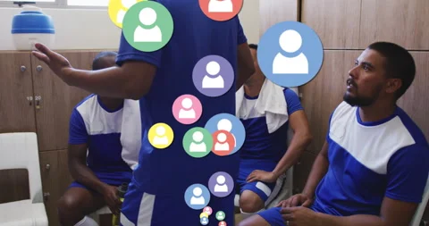 Profile icons floating against team of m... | Stock Video | Pond5