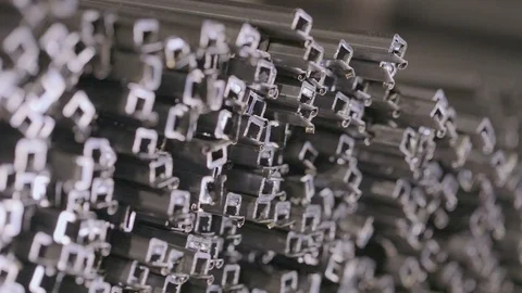 Profile pipe in a covered warehouse, pro... | Stock Video | Pond5