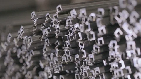 Profile pipe in a covered warehouse, pro... | Stock Video | Pond5