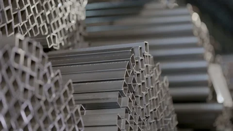 Profile pipe in a covered warehouse, pro... | Stock Video | Pond5