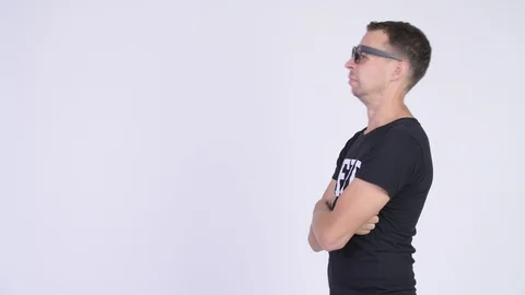 Profile view of angry nerd man shouting | Stock Video | Pond5