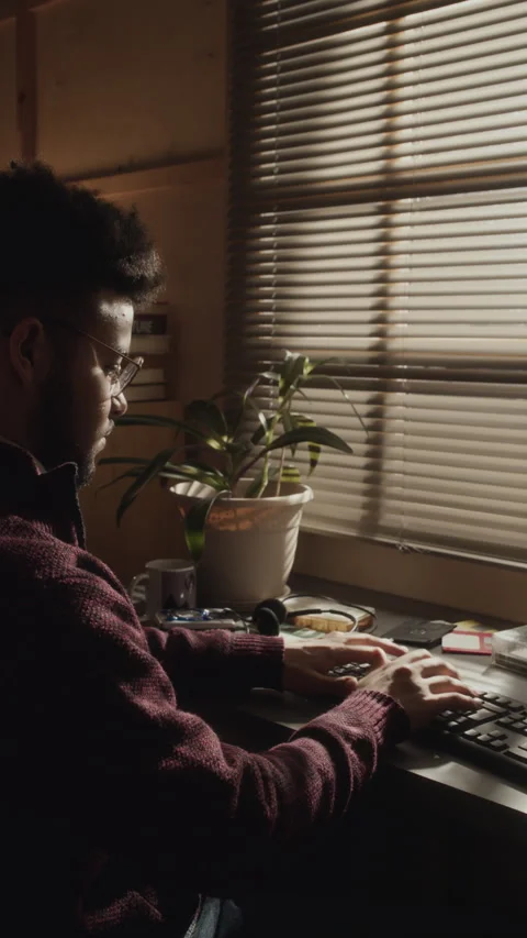 Programmer Typing on Old Computer in Dar... | Stock Video | Pond5