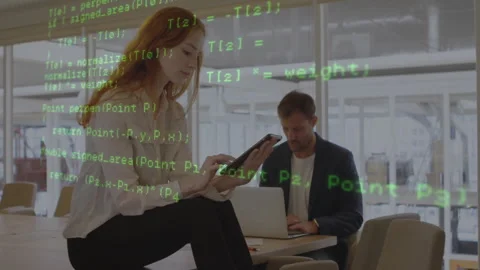 Programming code animation over business... | Stock Video | Pond5