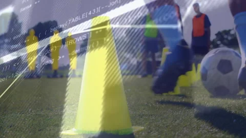 Programming code animation over soccer t... | Stock Video | Pond5