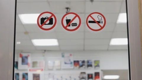 prohibition signs no photo no food and n... | Stock Video | Pond5