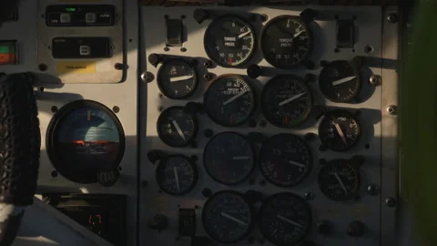 Propeller aeroplane airplane cockpit con... | Stock Video | Pond5