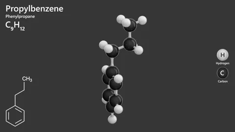 Propylbenzene. 3D model of a molecule. C... | Stock Video | Pond5