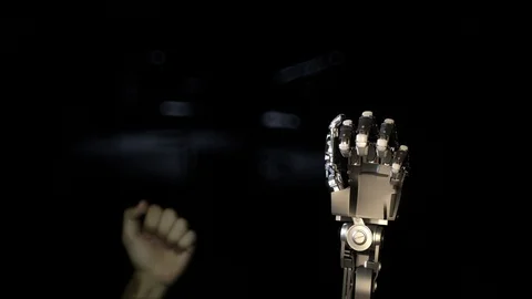 Prosthetic robot hand mimics a human han... | Stock Video | Pond5