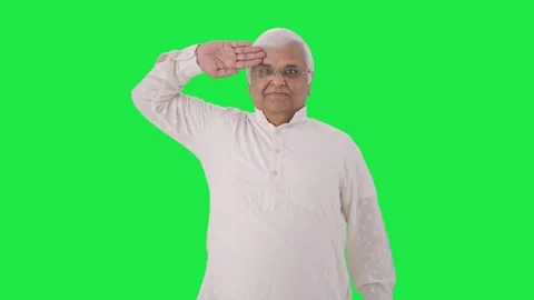 Proud Indian old man saluting Green scre... | Stock Video | Pond5