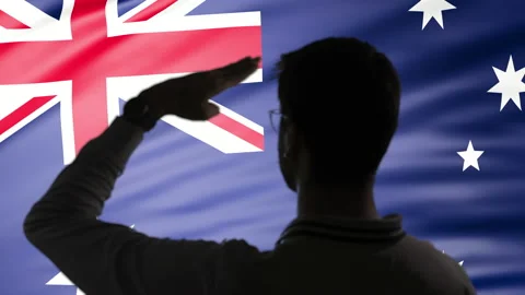 Proud saluting male on Australian flag b... | Stock Video | Pond5