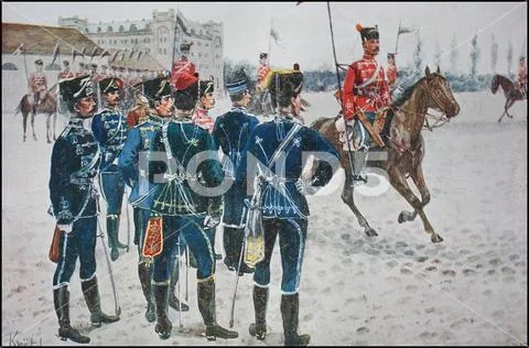 Prussian Army Guard on the riding arena officers of various Hussar ...
