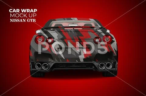 PSD Wrap mockups - Nissan GT-R Rear View ~ PSD Template #247580152
