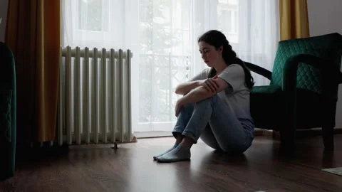 Psychology. Side view of sad woman is si... | Stock Video | Pond5