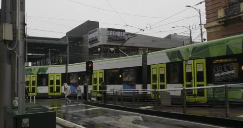 Public trams turning the corner at South... | Stock Video | Pond5