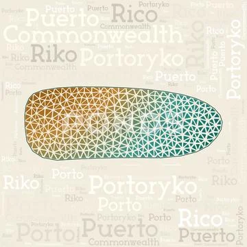 PUERTO RICO map design. Country names in different languages and map ...