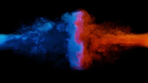 Puffs of red and blue smoke collide agai... | Stock Video | Pond5