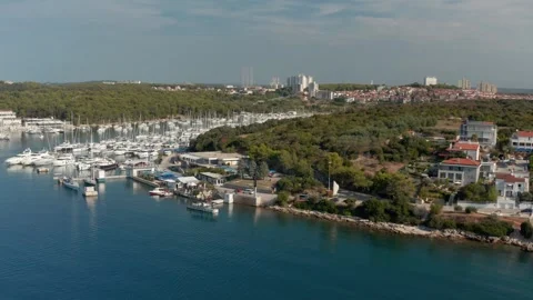 Pula Croatia Aerial View, Docks with sai... | Stock Video | Pond5