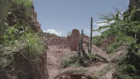 Pullback On Dry Desert Terrain And Pilla... | Stock Video | Pond5