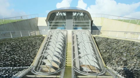 Pumping station De Heining on the seawal... | Stock Video | Pond5
