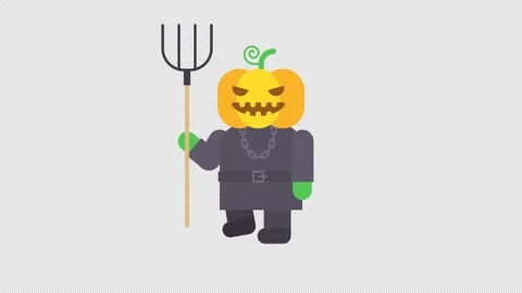 Pumpkin walking holding pitchfork and sm... | Stock Video | Pond5