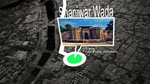 Pune station to Shaniwar Wada Fort map a... | Stock Video | Pond5