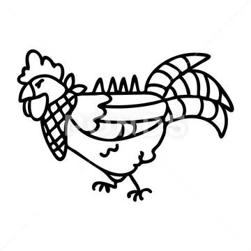 Punk rock chicken monochrome lineart illustration clipart. Simple ...