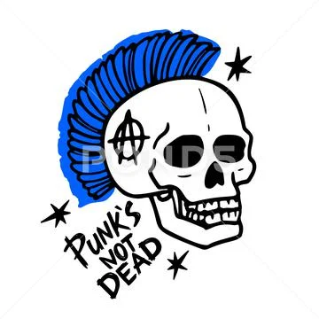 Punk rock music. Punks not dead words and mohawk skull. Illustration ...