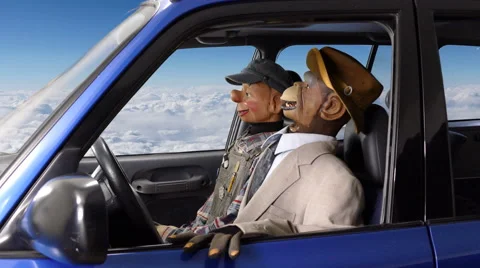 Puppets Driving Flying Car | Stock Video | Pond5