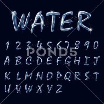 Pure water alphabets and numbers collection: Graphic #70617041
