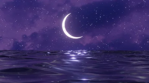 Purple crescent moon and ocean waves, st... | Stock Video | Pond5