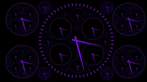purple luminous clock face with rotating... | Stock Video | Pond5