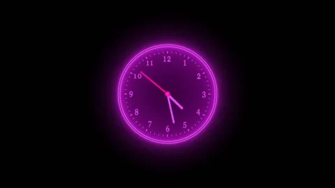 Purple neon clock isolated animated on b... | Stock Video | Pond5