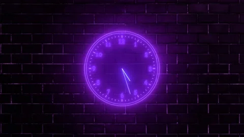Purple neon light analog clock isolated ... | Stock Video | Pond5