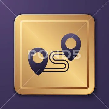 Purple Route location icon isolated on purple background. Map pointer ...