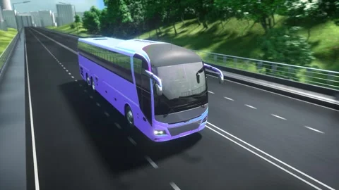 Purple tourist passenger modern bus on t... | Stock Video | Pond5