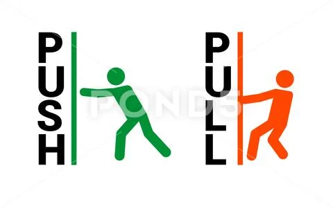 Push pull door sign. Vector push and pull icon sticker design concept ...