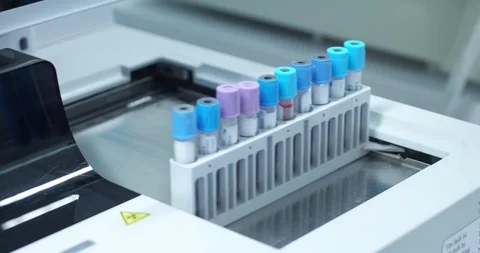 Putting sampling tubes in the machine | Stock Video | Pond5