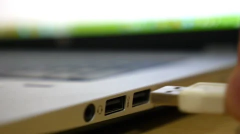 Putting USB Cable to Usb Laptop Port. Cl... | Stock Video | Pond5
