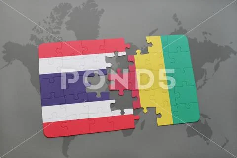 Puzzle with the national flag of thailand and guinea on a world map ...