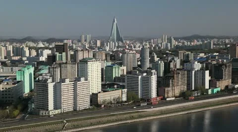 Pyongyang, City skyline and Ryugyong Ho... | Stock Video | Pond5