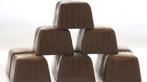 Pyramid of chocolate sweets rotating on ... | Stock Video | Pond5