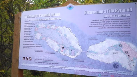 Pyramid Lake Island Tourist Map, Jasper ... | Stock Video | Pond5