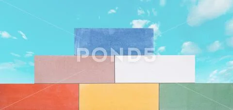 A pyramid of the multi-colored ceramic bricks made in a wall at the ...