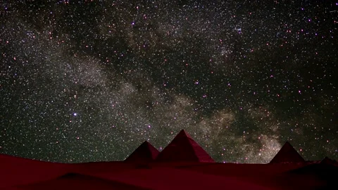 pyramids in egypt at night - starry sky ... | Stock Video | Pond5
