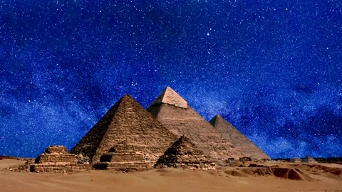 pyramids in egypt at night - starry sky ... | Stock Video | Pond5