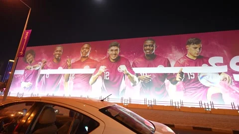 Qatar 2022 billboard in Doha | Stock Video | Pond5