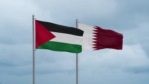 Qatar and Palestine and Gaza Strip flag | Stock Video | Pond5