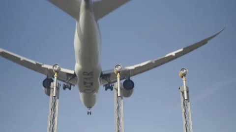 Qatar Boeing 787-8 Passenger Airplane La... | Stock Video | Pond5