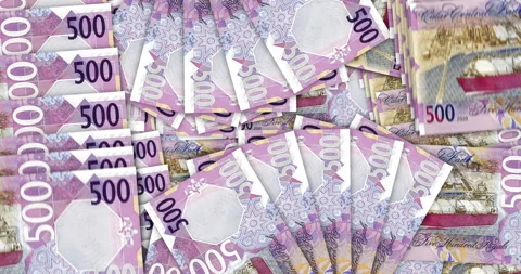 Qatar Riyal money banknote pile packs | Stock Video | Pond5