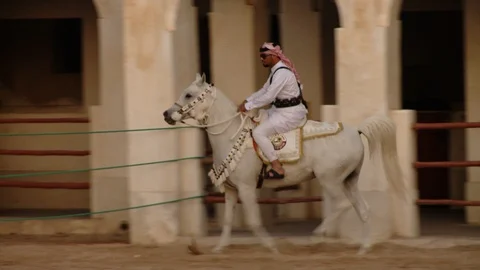 Qatari Arab horse riders training in a p... | Stock Video | Pond5